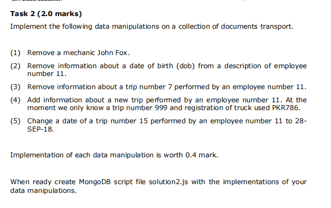 Solved Task 2 (2.0 marks) Implement the following data | Chegg.com