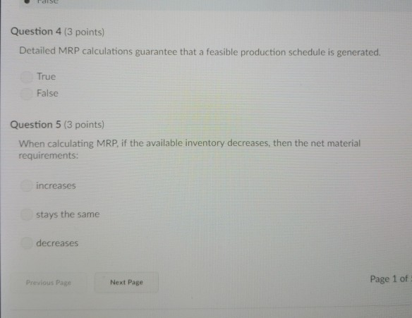 Solved Question 4 (3 points) Detailed MRP calculations | Chegg.com
