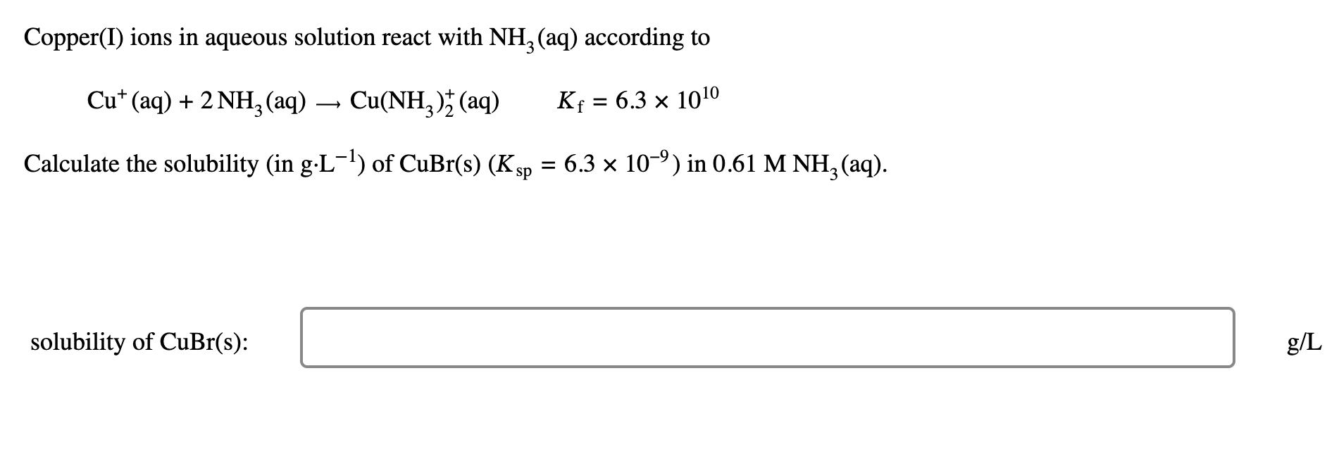 Solved Copper(I) ﻿ions in aqueous solution react with | Chegg.com