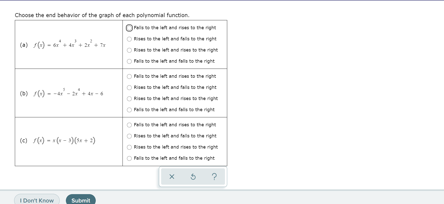 Solved Choose the end behavior of the graph of each | Chegg.com