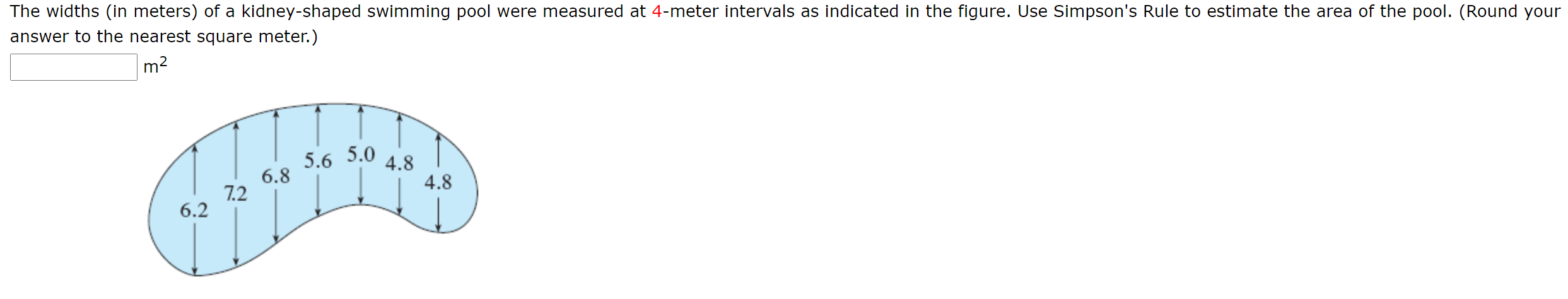 The widths (in meters) of a kidney-shaped swimming | Chegg.com