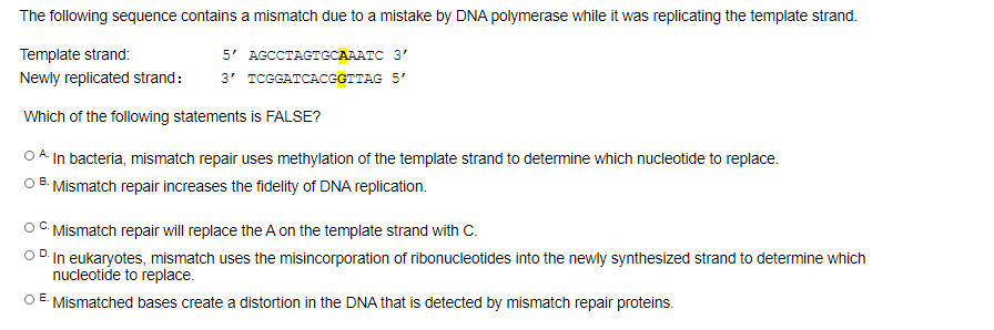 Solved The following sequence contains a mismatch due to a | Chegg.com