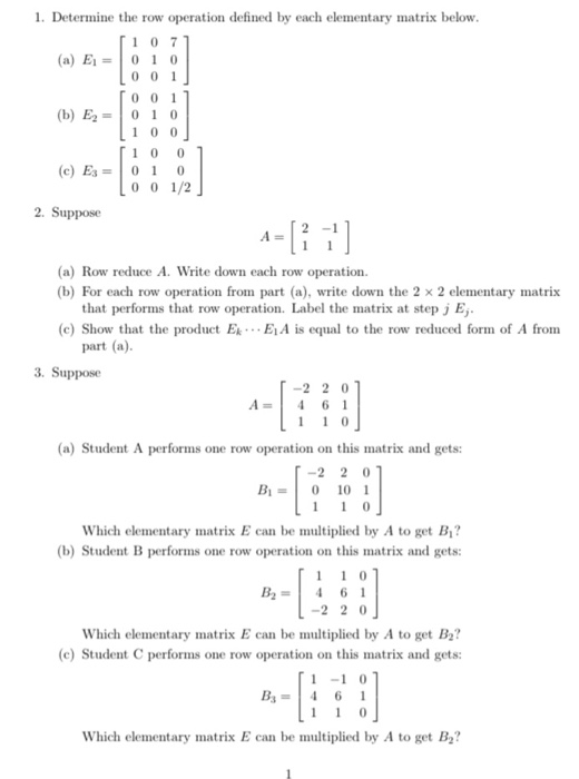 Solved 1. Determine the row operation defined by each | Chegg.com