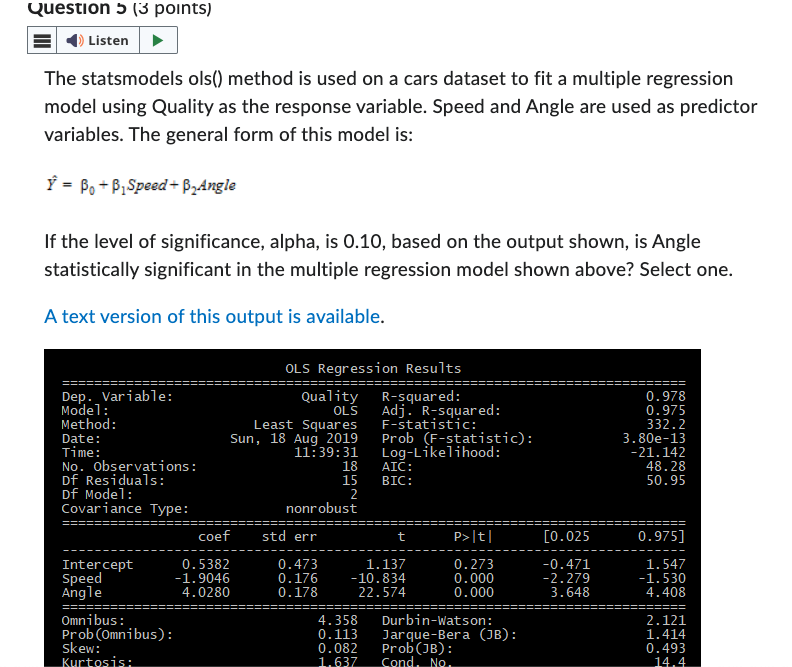 Solved Question כ उ points The Statsmodels Ols method