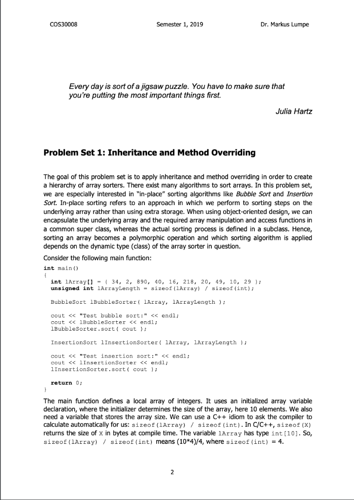 Solved Cos30008 Semester 1 2019 Dr Markus Lumpe Every Day 