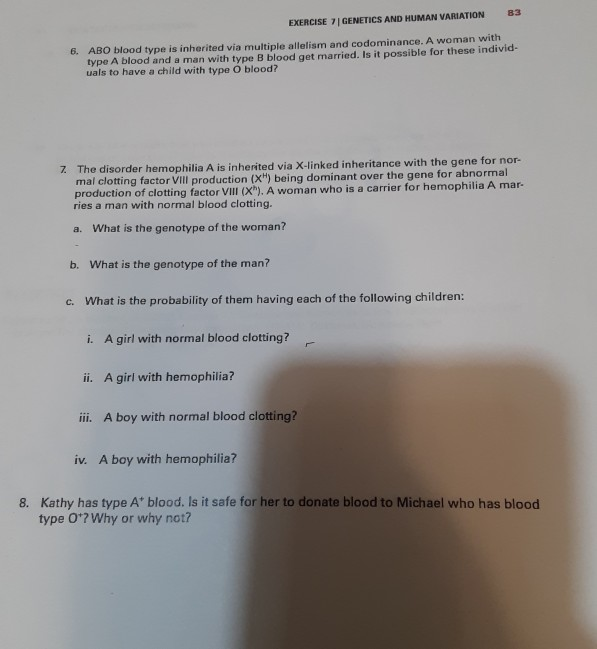 Solved B3 EXERCISE 7 GENETICS AND HUMAN VARIATION 6. ABO | Chegg.com