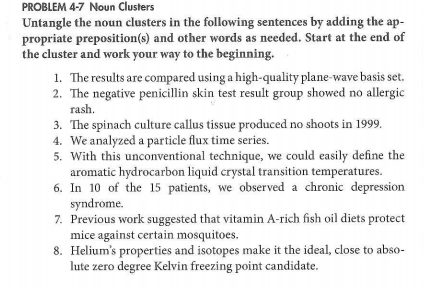 PROBLEM 4-7 Noun Clusters Untangle the noun clusters | Chegg.com