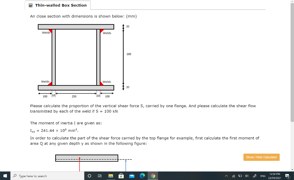 Solved Thin-walled Box Section An close section with | Chegg.com