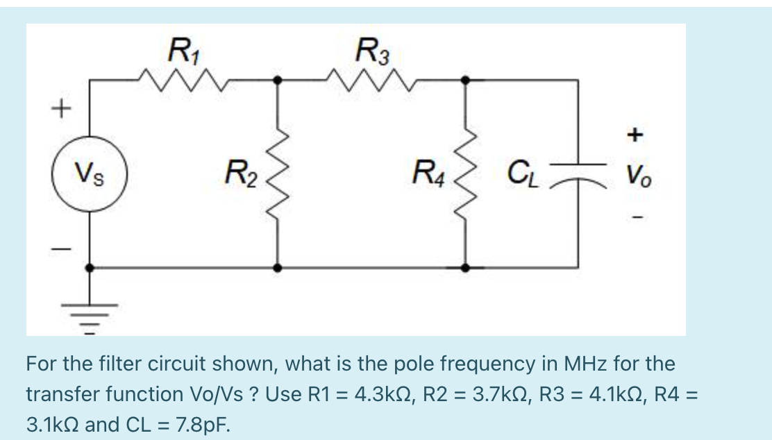 Solved R R3 + Vs R2 R4 CL ! + V. For the filter circuit | Chegg.com