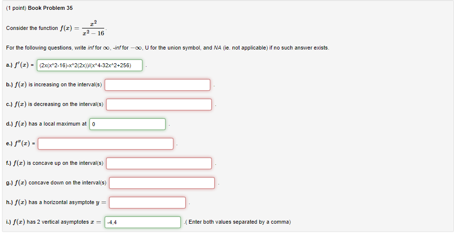Solved (1 point) Book Problem 35 Consider the function f(x)- | Chegg.com