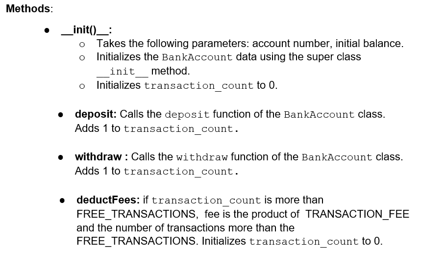 Solved 1. Create a class, BankAccount, with the following | Chegg.com