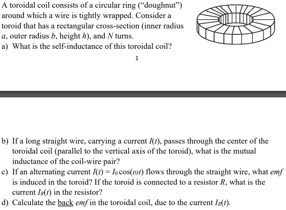 Solved A toroidal coil consists of a circular ring | Chegg.com