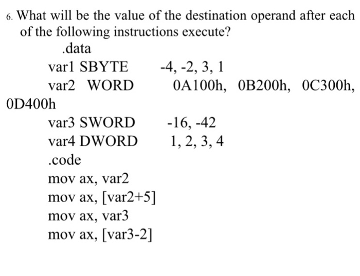 Solved 6. What will be the value of the destination operand | Chegg.com