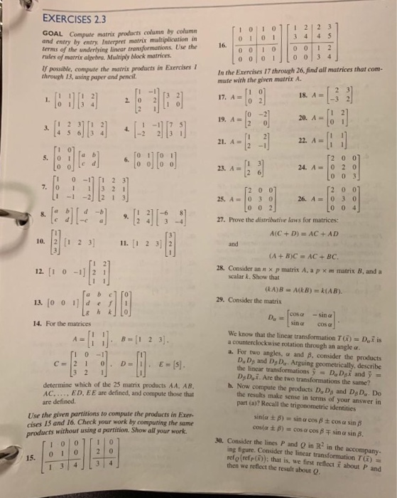 Solved EXERCISES 2.3 101 01r1 212 3 GOAL Compute matrix | Chegg.com