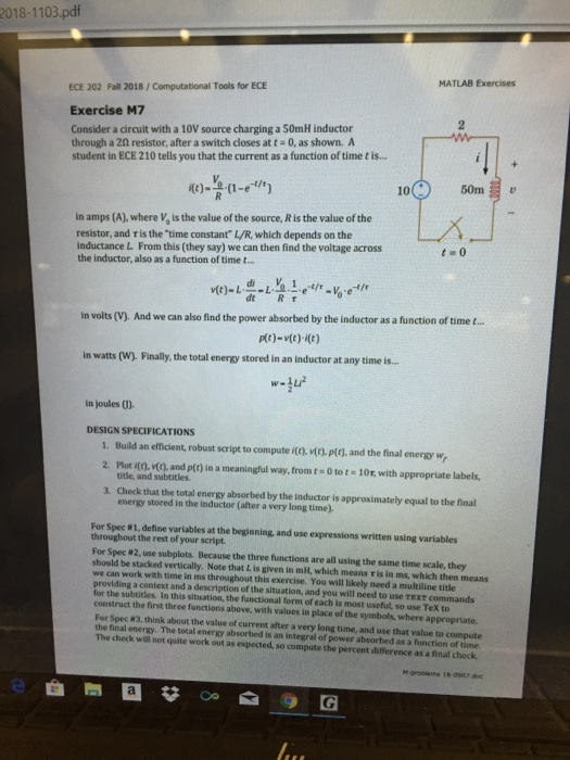 Solved 2018-1103.pdf MATLAB Exercises ECE 202 Fall | Chegg.com