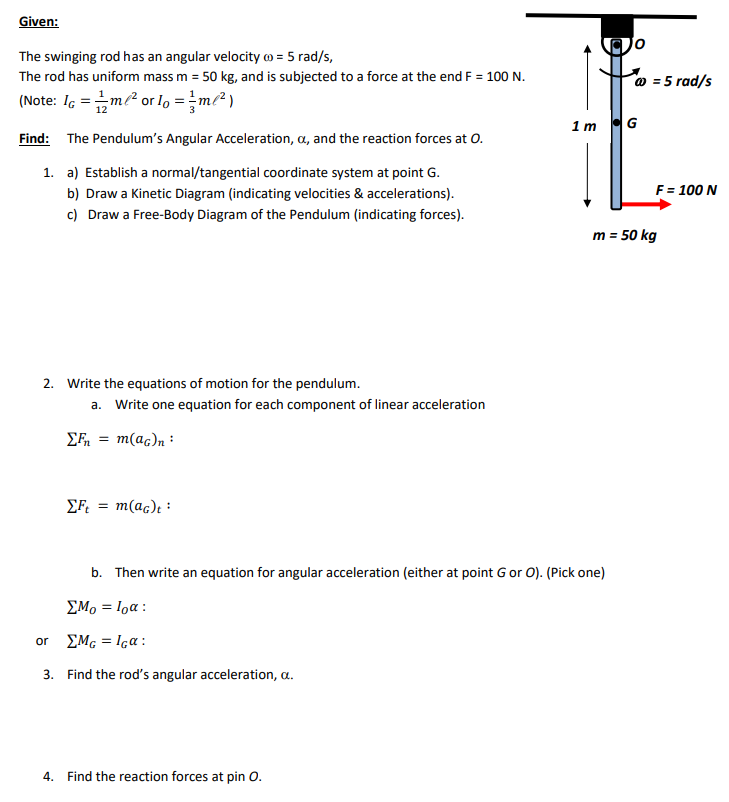Solved Given: The swinging rod has an angular velocity 0 = 5 | Chegg.com