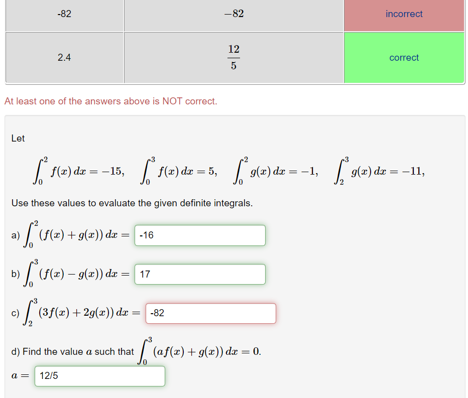 Solved -82 -82 incorrect 12 2.4 correct o 5 At least one of | Chegg.com