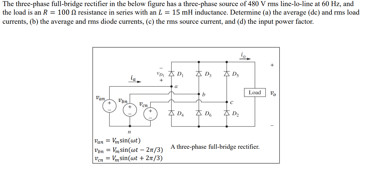 Solved The three-phase full-bridge rectifier in the below | Chegg.com