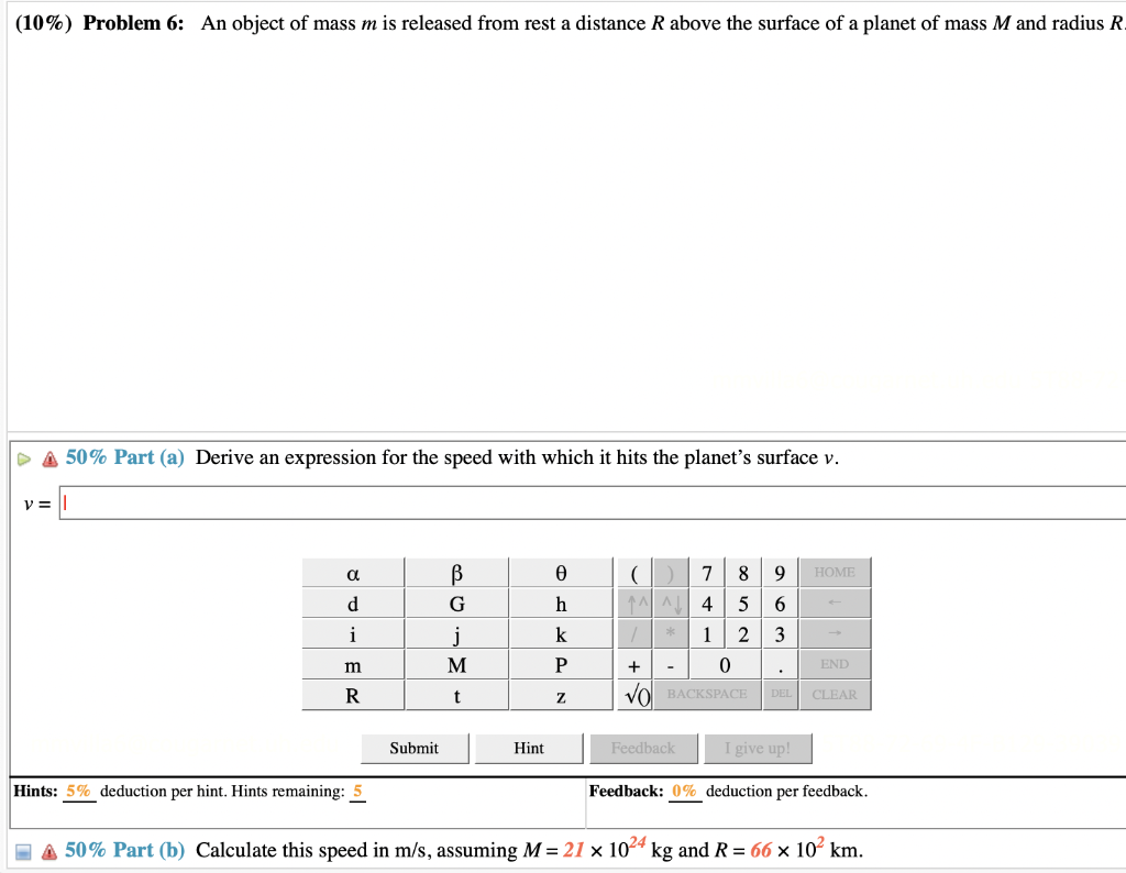 Solved (10\%) Problem 6: An object of mass m is released | Chegg.com