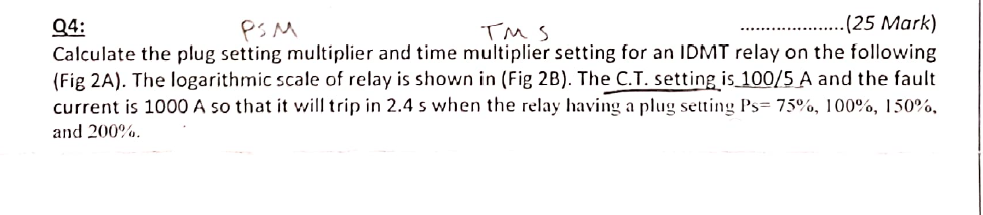 Solved 04: PSM TMs .(25 Mark) Calculate the plug setting | Chegg.com