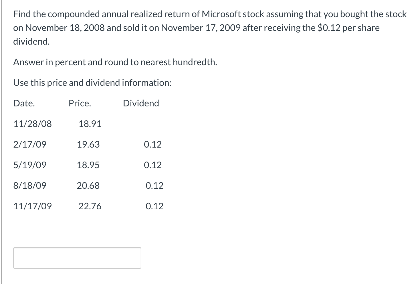 Solved Find the compounded annual realized return of | Chegg.com