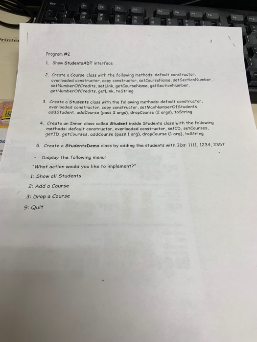 rinte Program #2 1. Show StudentsADT interface 2. | Chegg.com