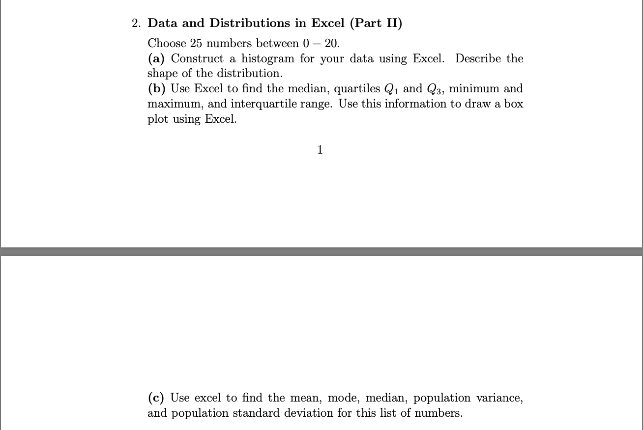 Solved 2. Data and Distributions in Excel (Part II) Choose | Chegg.com