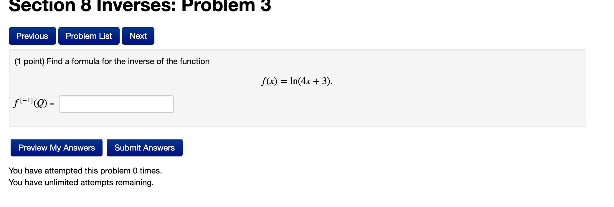 Solved Section 8 Inverses: Problem 3 Previous Problem List | Chegg.com