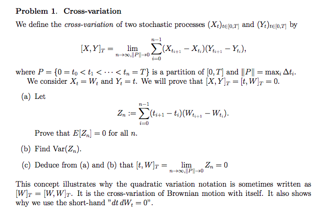 Problem 1. Cross-variation We define the | Chegg.com