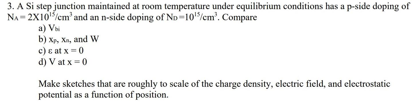 Solved 3. A Si step junction maintained at room temperature | Chegg.com