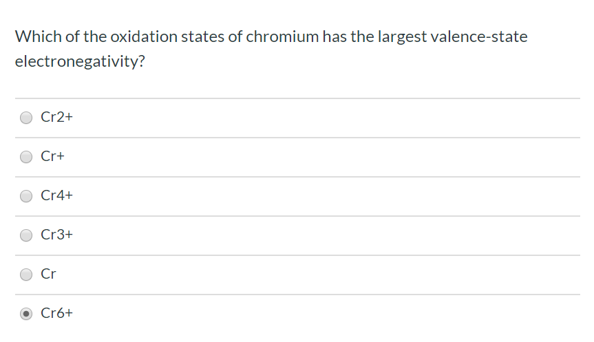 Solved Which of the oxidation states of chromium has the | Chegg.com