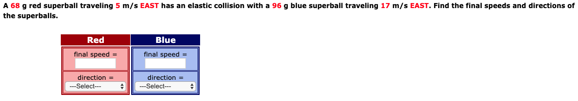 Solved A 68 g red superball traveling 5 m/s EAST has an | Chegg.com