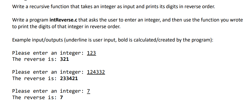 Solved Write a recursive function that takes an integer as | Chegg.com