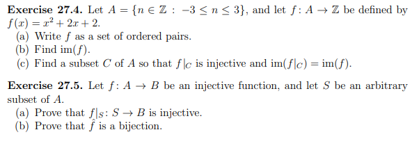 Solved Exercise 27.4. Let A={n∈Z:−3≤n≤3}, and let f:A→Z be | Chegg.com