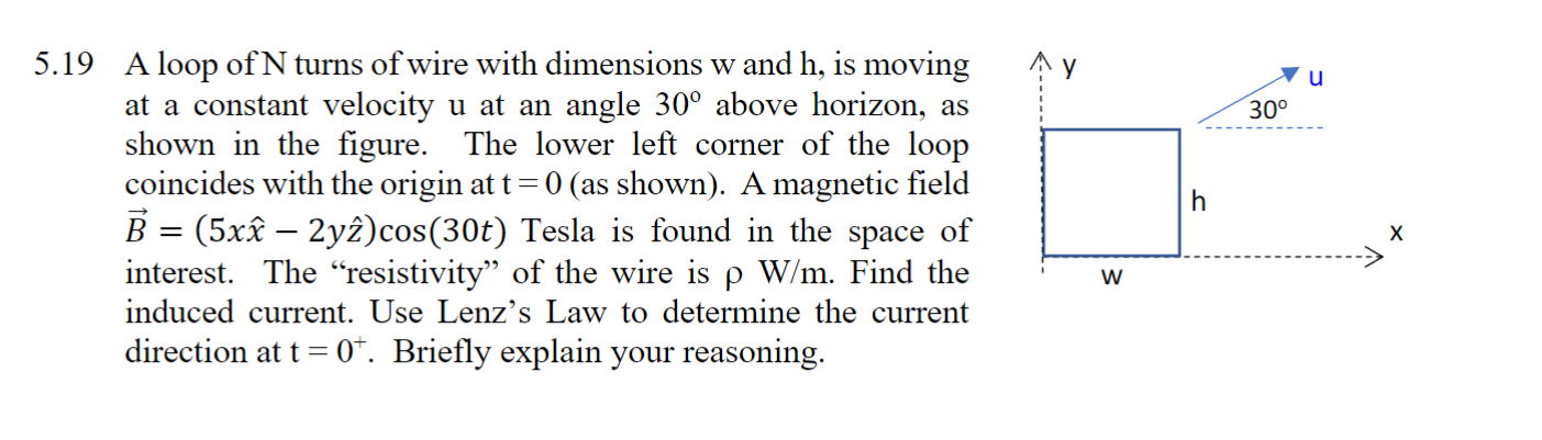 Solved 19 A loop of N turns of wire with dimensions w and h, | Chegg.com