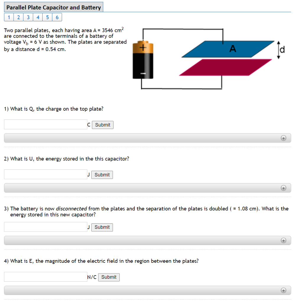 Solved Parallel Plate Capacitor and Battery 1 3 45 6 Two | Chegg.com