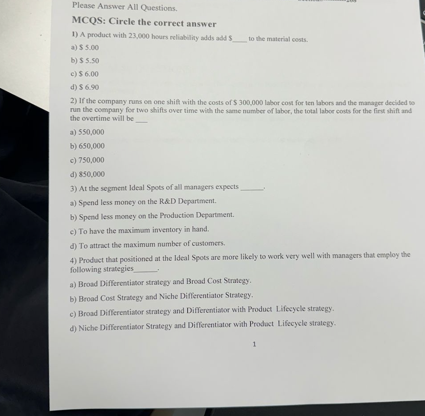 Solved Please Answer All Questions. MCQS: Circle the correct | Chegg.com