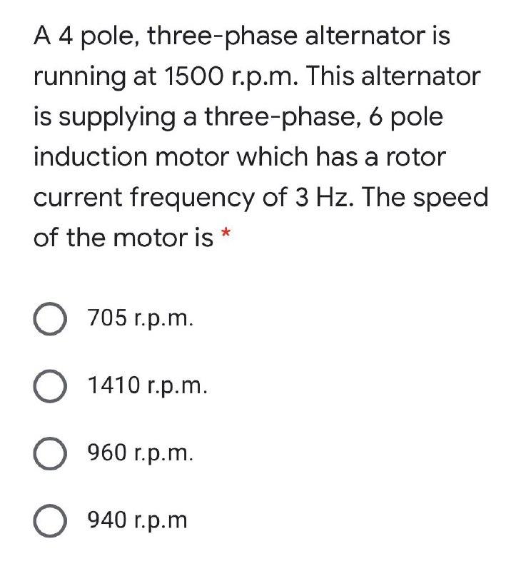 Solved A 4 pole, three-phase alternator is running at 1500 | Chegg.com