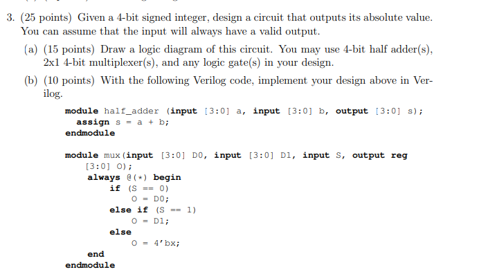 Solved 3. (25 points) Given a 4-bit signed integer, design a | Chegg.com