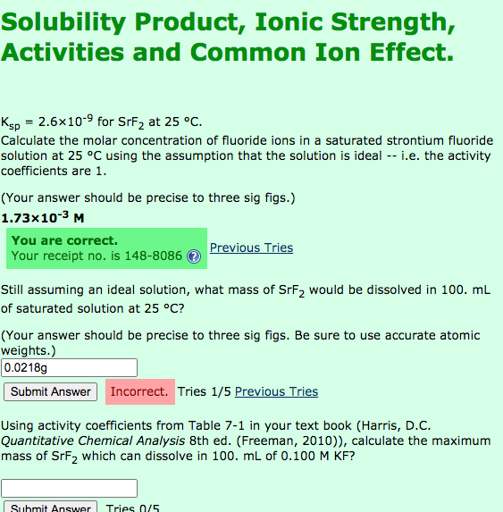 Solved Solubility Product, Ionic Strength, Activities and | Chegg.com
