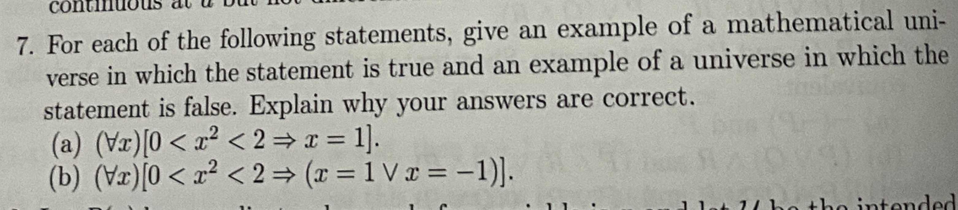 Solved For each of the following statements, give an example | Chegg.com