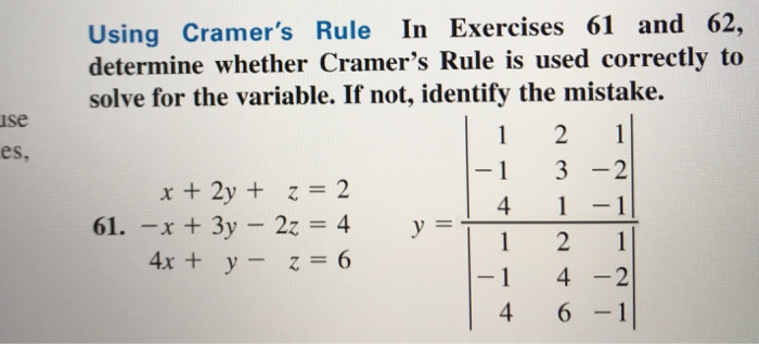 Solved Using Cramer's Rule In Exercises 61 and 62, determine | Chegg.com