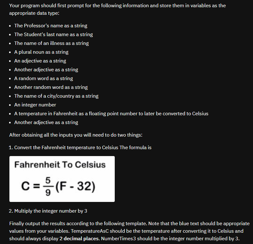 Solved Your program should first prompt for the following | Chegg.com