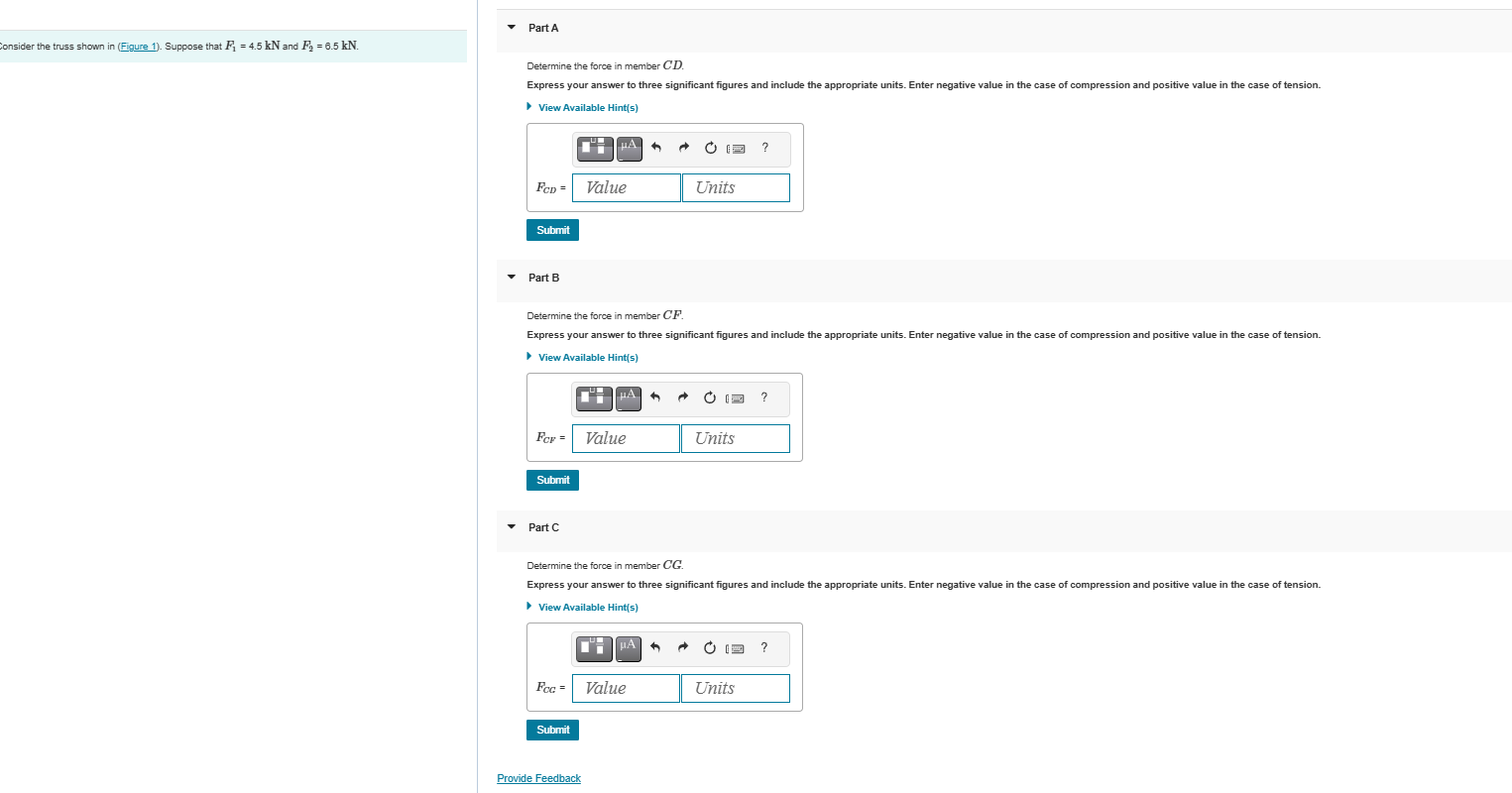 Solved Determine the force in member \( ﻿C D \).Express your | Chegg.com