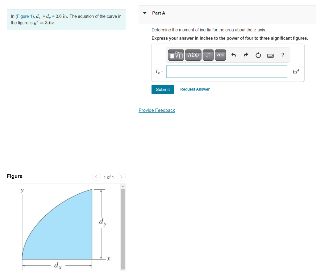 Solved In (Figure 1), dx=dy=3.6in. The equation of the curve | Chegg.com