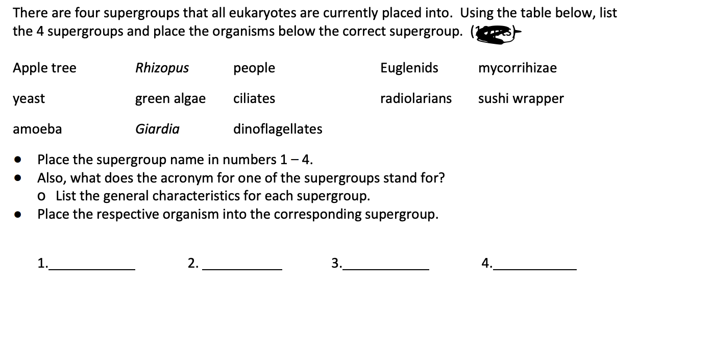 Solved There are four supergroups that all eukaryotes are | Chegg.com