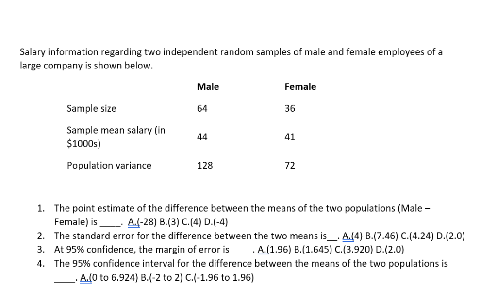 Solved Salary information regarding two independent random | Chegg.com