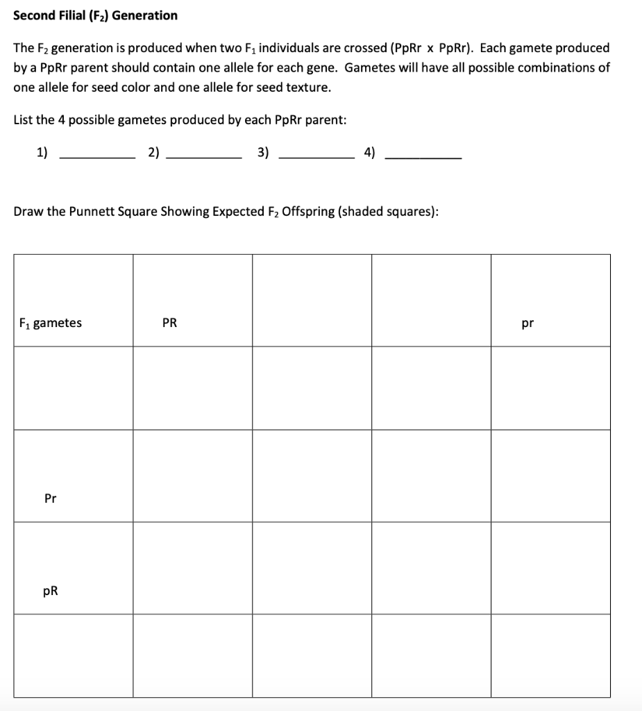 Solved Second Filial (F2) Generation The F2 generation is | Chegg.com
