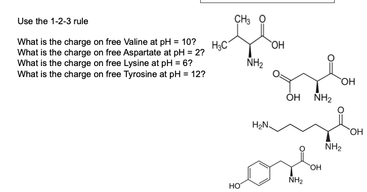 Solved Use the 1−2−3 rule What is the charge on free Valine | Chegg.com