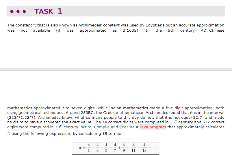 Solved TASK 1 The constant that is also known as Archimedes' | Chegg.com